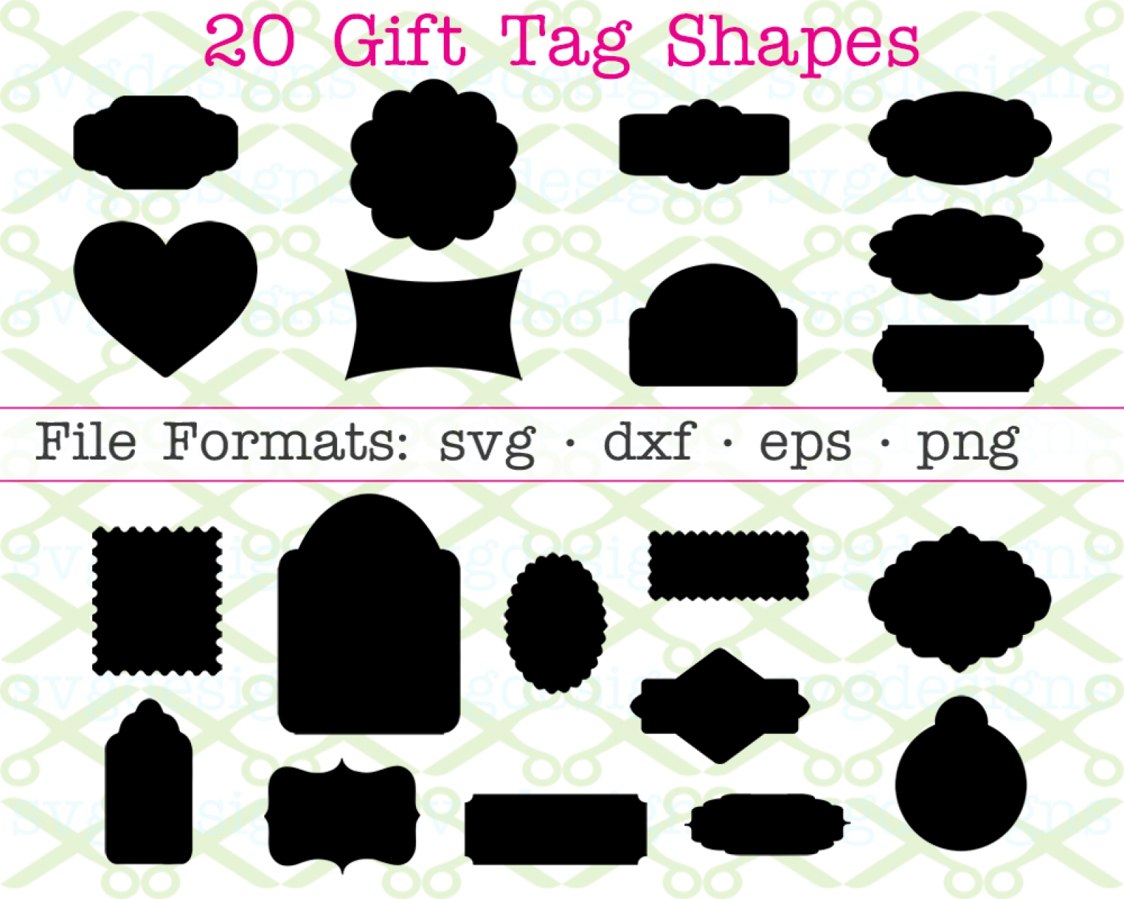 20 GIFT TAG SVG SHAPES Cricut Silhouette SVG DXF EPS PNG 